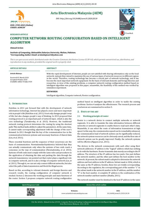 Computer Network Routing Configuration B Acta Electronica Malaysia