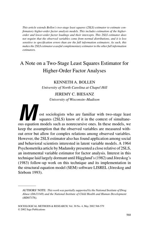 Pdf A Note On A Two Stage Least Squares Estimator For Higher Order Factor Analyses