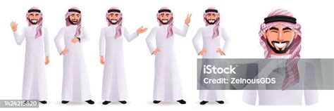 아랍 남자 벡터 캐릭터 세트 디자인 평화로운 표현의 아랍어 남성 컬렉션 비즈니스 캐릭터를위한 흔들리고 서있는 포즈 남자에 대한