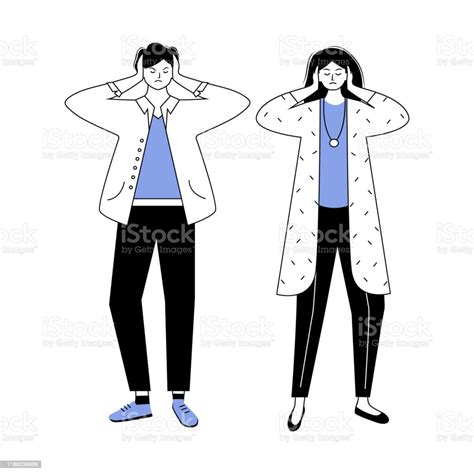 문제 관계 파란색과 검은 색 평면 윤곽 벡터 그림입니다 부부 갈등 남편과 아내 사이의 오해 결혼 문제 흰색 배경에 고립 된 만화