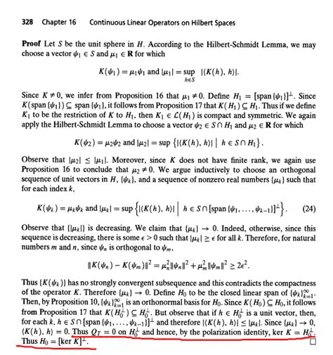 Functional Analysis Hilbert Schmidt Theorem Final Statement Kernel Is Contained In An