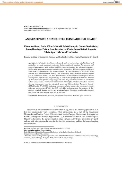 Pdf An Inexpensive Anemometer Using Arduino Board