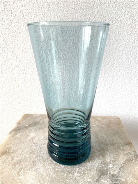Rare Vintage Mcm Libbey Blue Swirl Drinking Glassessigned Libbey Blue Gray Tumblers With Ringed