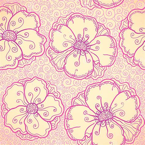Ornate Pink Flowers Vector Seamless Pattern Stock Vector Illustration