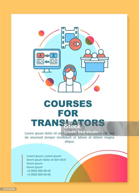 번역자 브로셔 템플릿 레이아웃을 위한 코스입니다 번역기 교육 전단지 소책자 선형 그림이있는 전단지 인쇄 디자인 잡지 보고서 광고