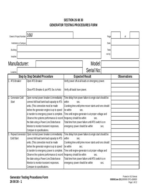 Fillable Online Generator Testing Procedures Form Fax Email Print