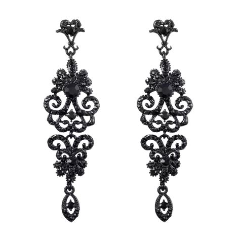 Great Gatsby 1920s Crystal Rhinestone Drop Earrings Black Style 9