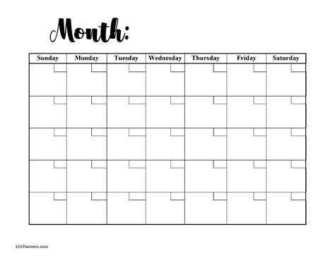 Printable Monthly Calendar Template Printable Templates