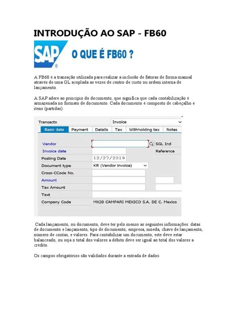 Introdução Ao Sap Fb60 Pdf Dados Moeda