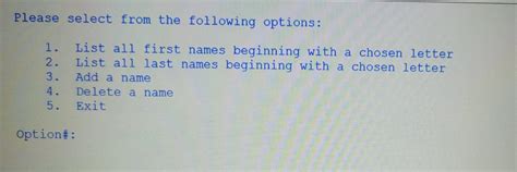 Solved We Are Making A Small Menu System For Looking Up User Chegg