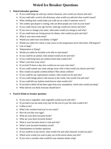 Unique Ice Breaker Questions List Pdf Meal