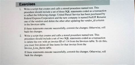 exercises 1 write a script that creates and calls a stored procedure