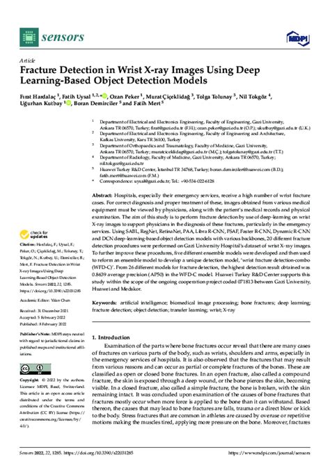 Pdf Fracture Detection In Wrist X Ray Images Using Deep Learning Based Object Detection Models