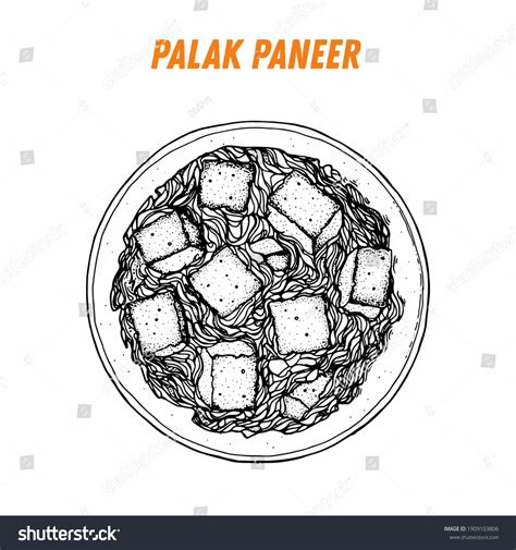 Palak Paneer Sketch Indian Food Hand Stock Vector Royalty Free 1909103806