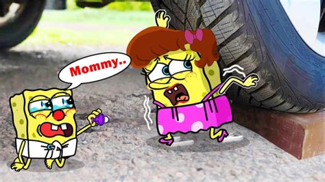 له کردن وسایل کیوت زیر چرخ ماشین تفریحی سرگرمی باب اسفنجی کمک به مامان