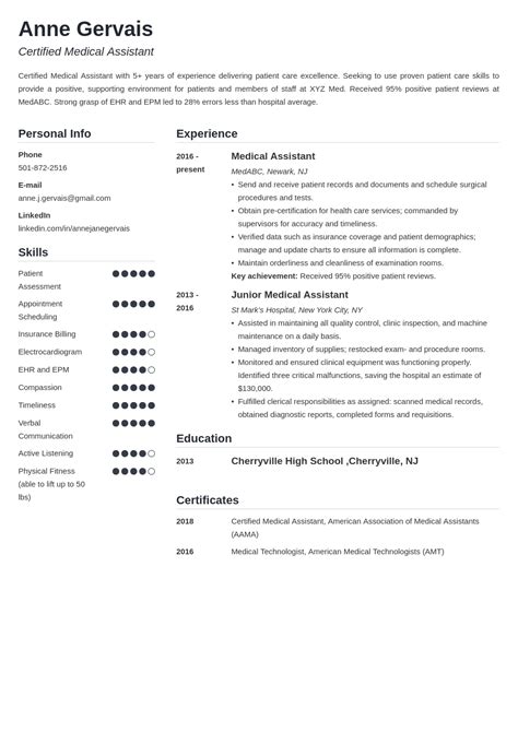 Medical Resume Examples And Templates For Medical Field