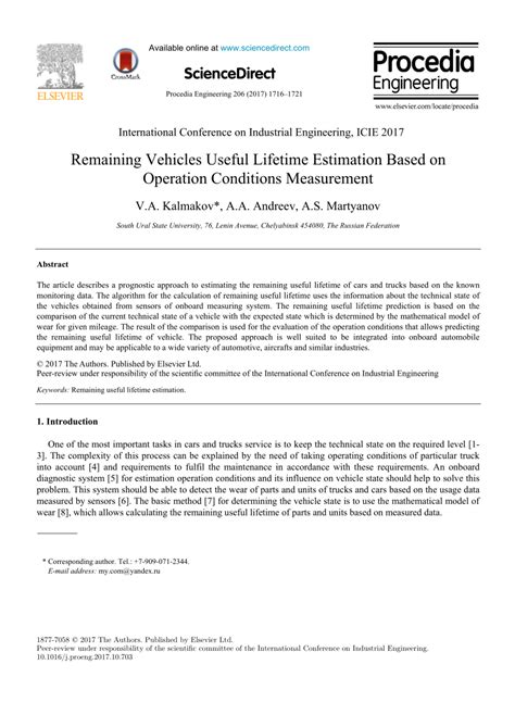 Pdf Remaining Vehicles Useful Lifetime Estimation Based On Operation Conditions Measurement