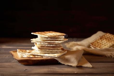 Traditional Matzah Bread On Rustic Wooden Table Ai Generative Stock Illustration Illustration