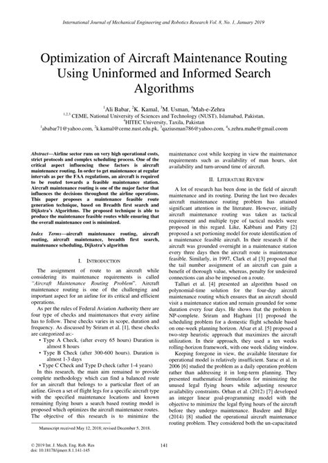 Pdf Optimization Of Aircraft Maintenance Routing Using Uninformed And Informed Search Algorithms