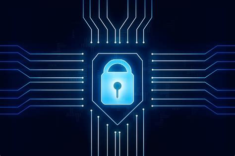 파란색 배경의 가상 크리에이티브 잠금 기호 및 마이크로 회로 그림입니다 보호 및 방화벽 개념 3d 렌더링 위험 요소에 대한 스톡 사진 및 기타 이미지 Istock