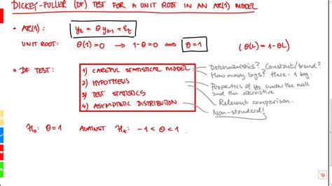 The Dickey Fuller Df Unit Root Test In An Ar1 Model Youtube