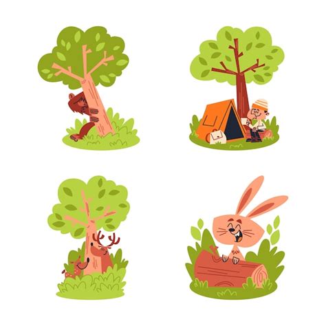 Free Vector Retro Cartoon Forest Stickers Collection