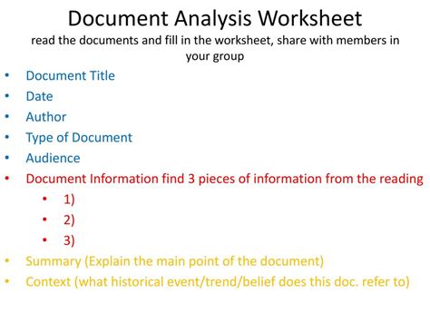 Document Analysis Worksheet Read The Documents And Fill In — Db