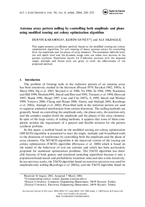 Pdf Antenna Array Nulling Via Ant Colony Algorithm