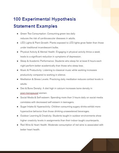 99 Experimental Hypothesis Examples