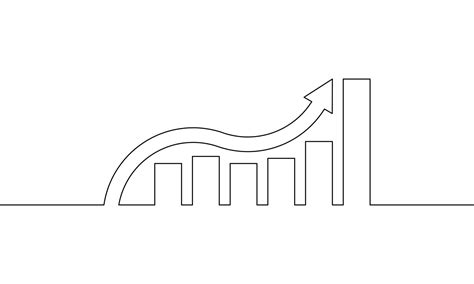 Continuous Line Drawing Of Increasing Graph Arrow Up Bar Chart Icon Outline Business Growth