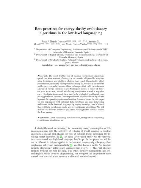 Best Practices For Energy Thrifty Evolutionary Algorithms In The Low Level Language Zig Pdf