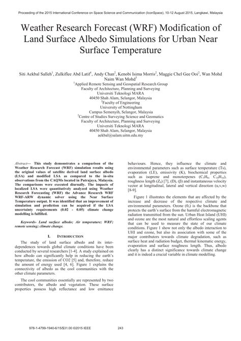 Pdf Weather Research Forecast Wrf Modification Of Land Surface Albedo Simulations For Urban
