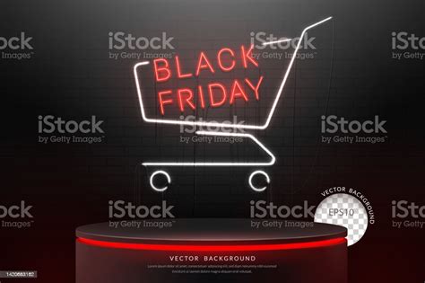 블랙 프라이데이 세일 연단 벽돌 벽 질감에 네온 쇼핑 카트 기호 벡터 일러스트 레이 션 0명에 대한 스톡 사진 및 기타 이미지 0명 3차원 형태 가격 Istock