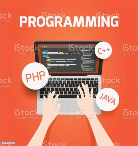 노트북 프로그래밍 벡터 개념 그림입니다 php 또는 html 코딩 php 프로그래밍 언어에 대한 스톡 벡터 아트 및 기타 이미지