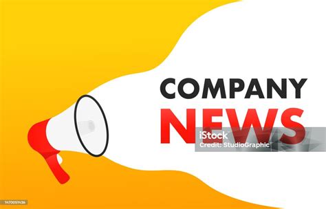 회사 뉴스 단어 쓰기 텍스트 확성기 배지 속보 연설과 확성기 확성기 비즈니스 마케팅 및 광고용 라벨 발표 메가폰 벡터 그림 신문에 대한 스톡 벡터 아트 및 기타 이미지