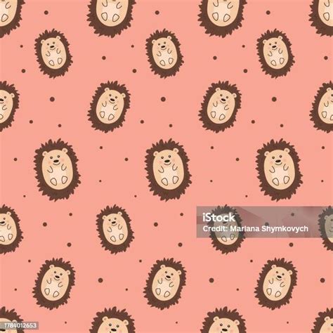 아동복용 인쇄 파스텔 오렌지 배경에 귀여운 만화 고슴도치가 있는 완벽한 패턴입니다 벡터 일러스트 레이 션 가을에 대한 스톡 벡터 아트 및 기타 이미지 Istock