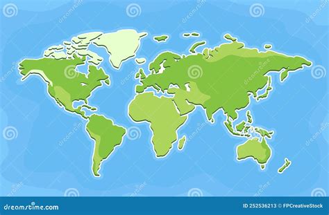 Simple Illustration Of A World Map In A Shade Of Green Stock Vector