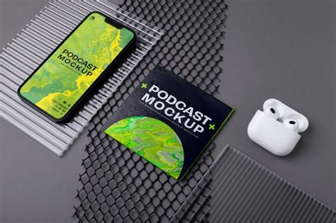 정보가 포함된 팟캐스트 요소 모형 프리미엄 Psd 파일