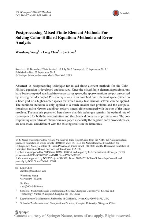 Postprocessing Mixed Finite Element Methods For Solving Cahn Hilliard Equation Methods And