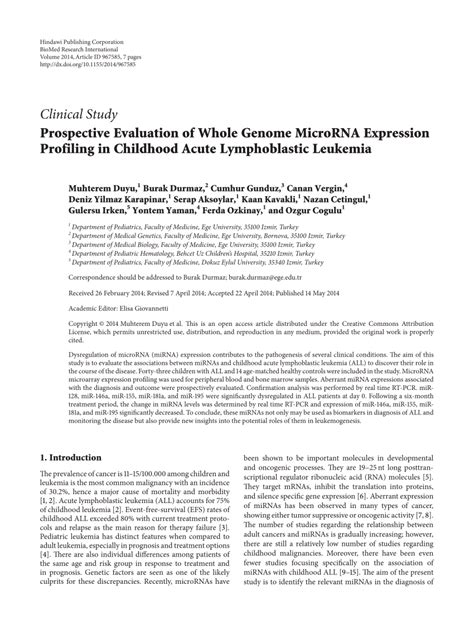 Pdf Prospective Evaluation Of Whole Genome Microrna Expression