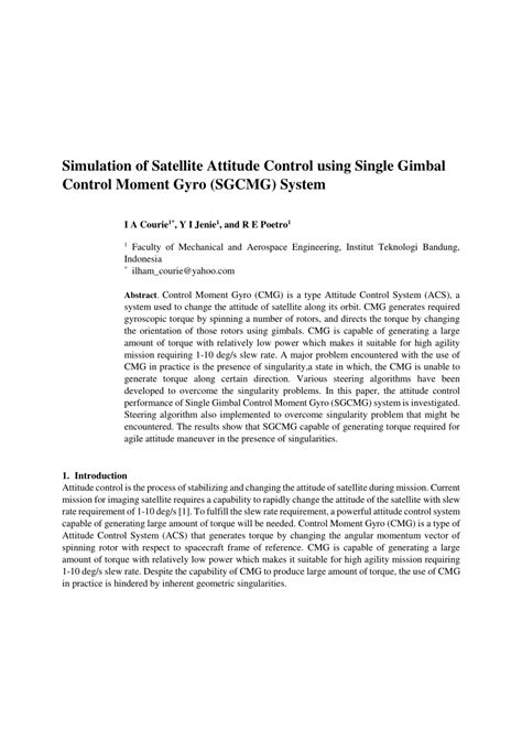 Pdf Simulation Of Satellite Attitude Control Using Single Gimbal Control Moment Gyro Sgcmg
