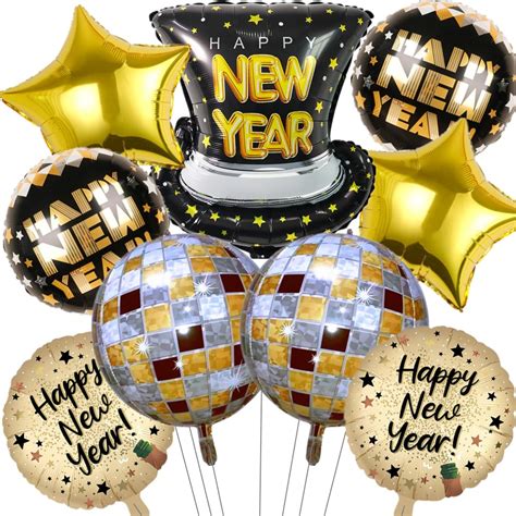 Big New Years Eve Balloons Kit Pack Of 9 Disco Balloons Happy New