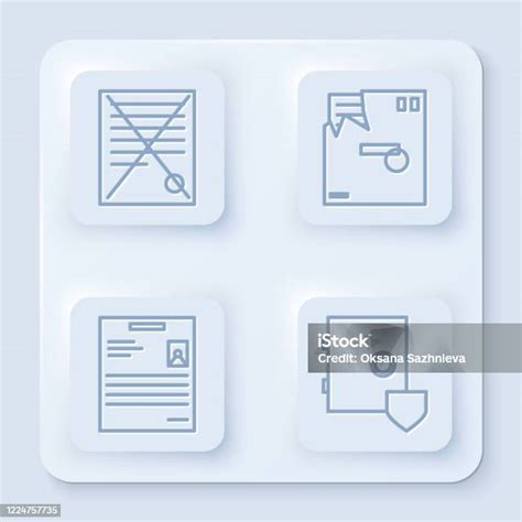 설정 선 파일 문서 정렬 된 봉투 개인 문서 및 방패와 안전 삭제합니다 흰색 사각형 버튼입니다 벡터 개성 개념에 대한 스톡 벡터 아트 및 기타 이미지 Istock