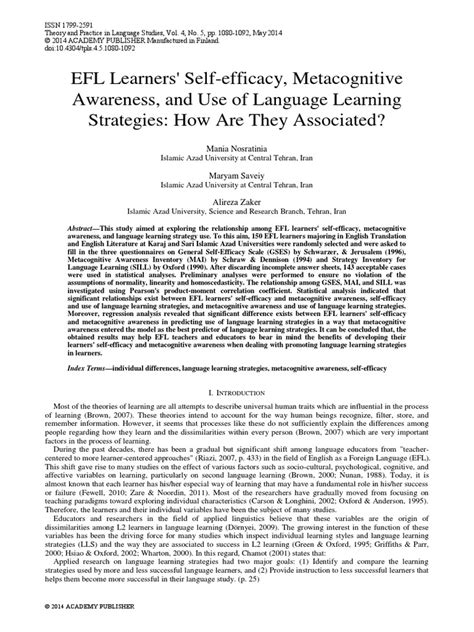 Self Afficacy Pdf Metacognition Regression Analysis