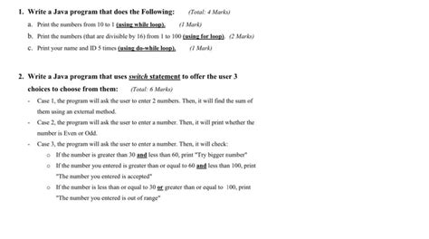 Solved 1 Write A Java Program That Does The Following