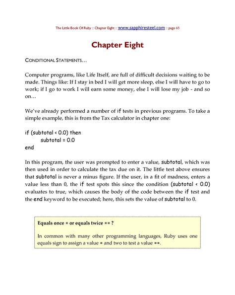chapter 08 conditional statements the little book of ruby chapter eight sapphiresteel
