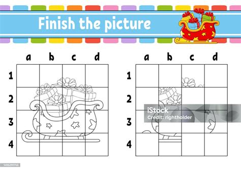 그림을 완성하십시오 아이들을위한 색칠 공부 페이지 교육 개발 워크시트 어린이를위한 게임 필기 연습 만화 캐릭터 벡터 그림입니다