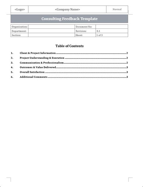 Consulting Feedback Template Free Download Consultant Docs