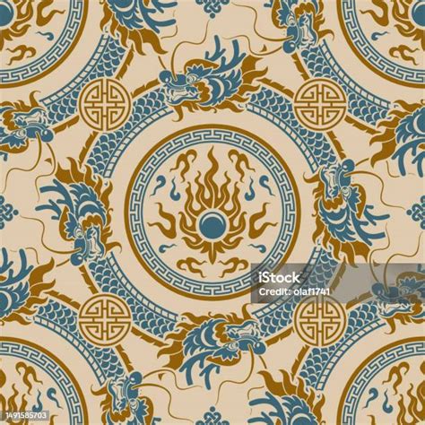 원활한 패턴 행복한 중국 새해 2024 아시아 요소가 있는 드래곤 조디악 표지판은 색상 배경에 스타일을 잘라냅니다 2024년에 대한 스톡 벡터 아트 및 기타 이미지 Istock