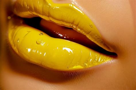 Premium Ai Image Woman Applying Yellow Lipgloss